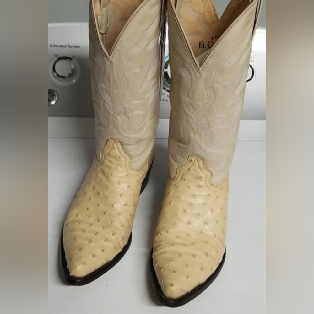 Bone Color Ostrich Cowboy Boots - Gem